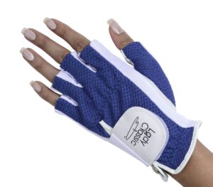 lady classic cabretta womens solar half 1/2 finger golf glove - left hand, royal blue & white, large (clh03wtrb)