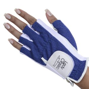 Lady Classic Cabretta Womens Solar Half 1/2 Finger Golf Glove - Left Hand, Royal Blue & White, Large (CLH03WTRB)