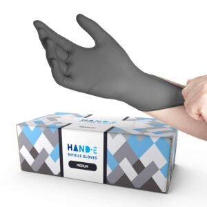 hand-e touch disposable grey nitrile gloves medium -200 count, latex free medical gloves