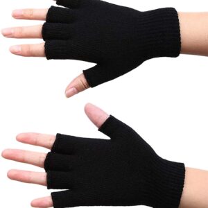 SATINIOR 4 Pairs Winter Half Finger Gloves Knitted Fingerless Mittens Warm Stretchy Gloves for Men and Women (Black, Grey, Blue)