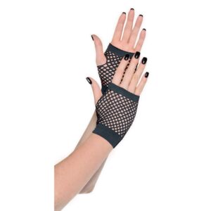 80's punk black fingerless fishnet short gloves - one size, 2-piece set - ideal for christmas, halloween, & theme parties