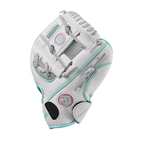 Wilson 2024 A200™ EZ Catch™ 10” T-Ball Glove - Left Hand Throw, Silver/White/Teal