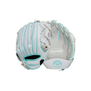 wilson 2024 a200™ ez catch™ 10” t-ball glove - left hand throw, silver/white/teal