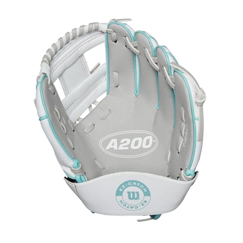 Wilson 2024 A200™ EZ Catch™ 10” T-Ball Glove - Left Hand Throw, Silver/White/Teal