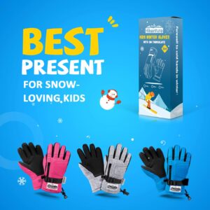 Hikenture Kids Snow Gloves, 3M Thinsulate Warm Kids Ski Gloves, Toddler Snow Gloves for Boys&Girls, Waterproof Winter Gloves