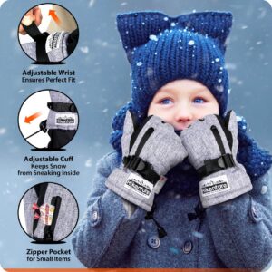 Hikenture Kids Snow Gloves, 3M Thinsulate Warm Kids Ski Gloves, Toddler Snow Gloves for Boys&Girls, Waterproof Winter Gloves