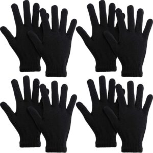 satinior magic winter gloves unisex gloves knit stretchy mitten full fingers warm gloves for men women sports (black,4 pairs)