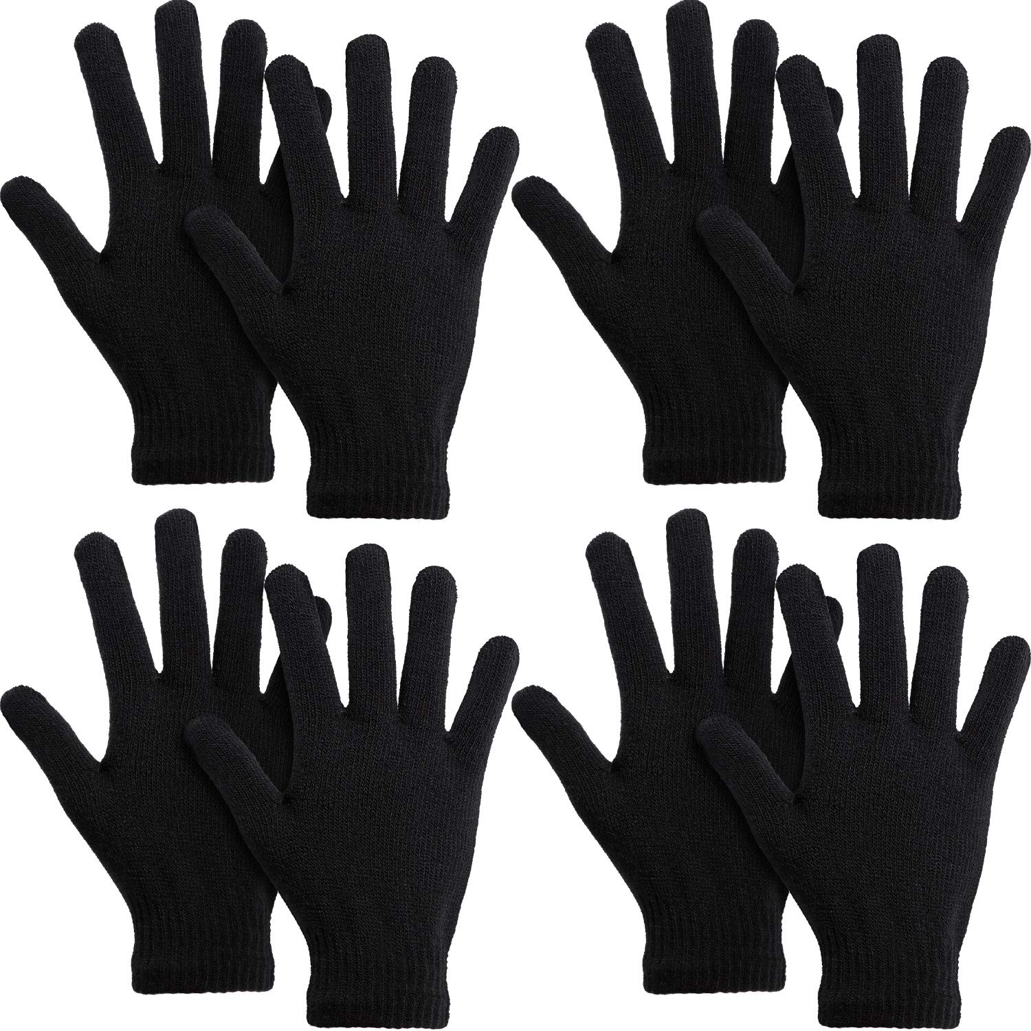 SATINIOR Magic Winter Gloves Unisex Gloves Knit Stretchy Mitten Full Fingers Warm Gloves for Men Women Sports (Black,4 Pairs)