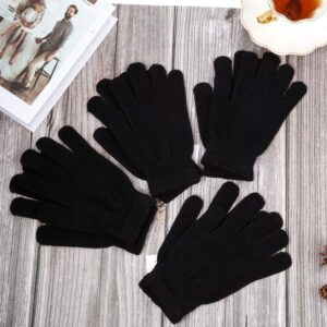 SATINIOR Magic Winter Gloves Unisex Gloves Knit Stretchy Mitten Full Fingers Warm Gloves for Men Women Sports (Black,4 Pairs)