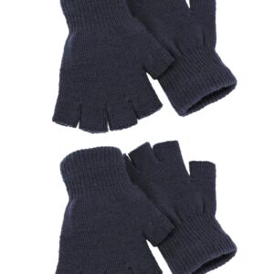 SATINIOR 2 Pair Unisex Half Finger Gloves Winter Stretchy Knit Fingerless Gloves in Common Size