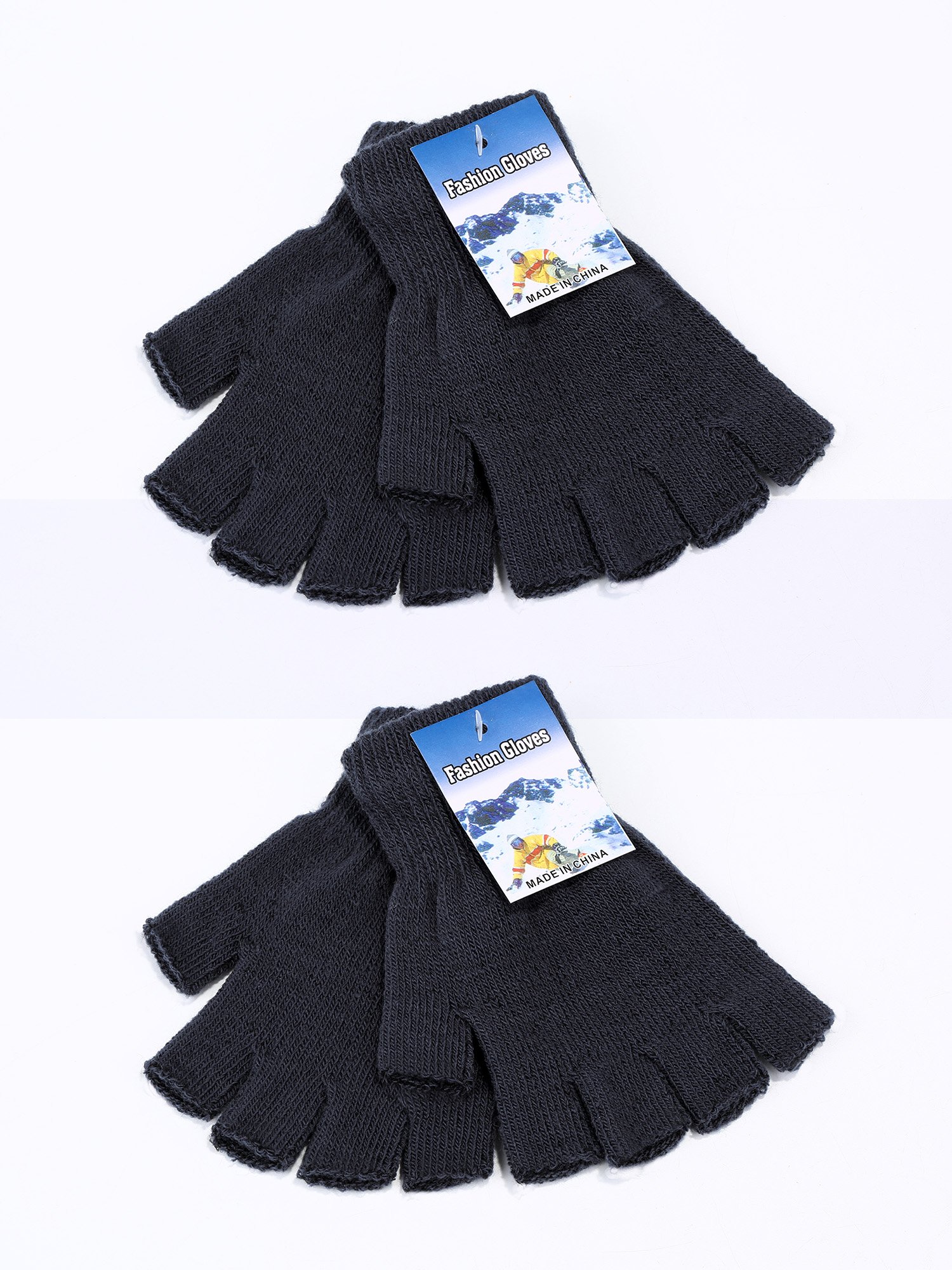 SATINIOR 2 Pair Unisex Half Finger Gloves Winter Stretchy Knit Fingerless Gloves in Common Size