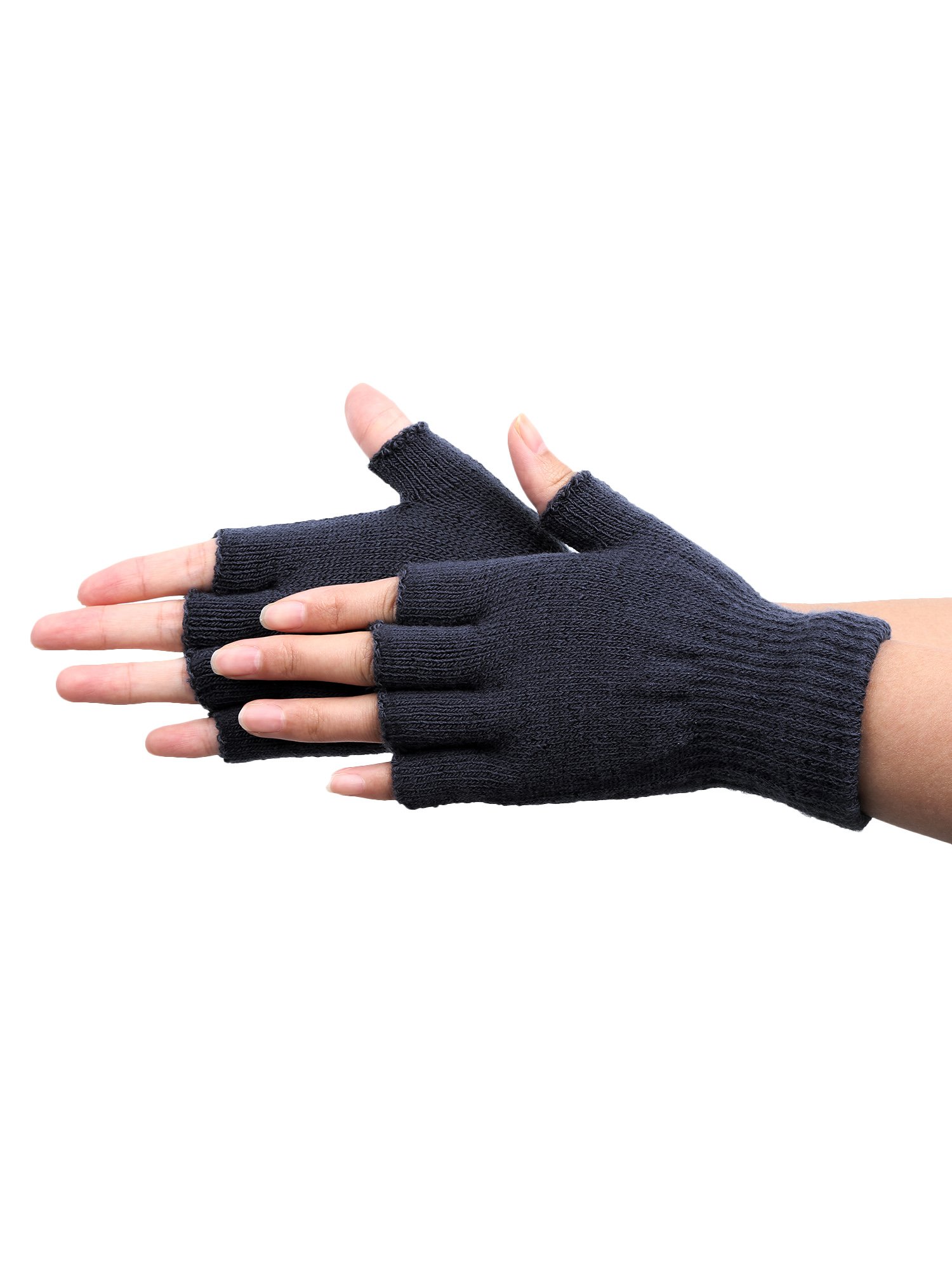 SATINIOR 2 Pair Unisex Half Finger Gloves Winter Stretchy Knit Fingerless Gloves in Common Size