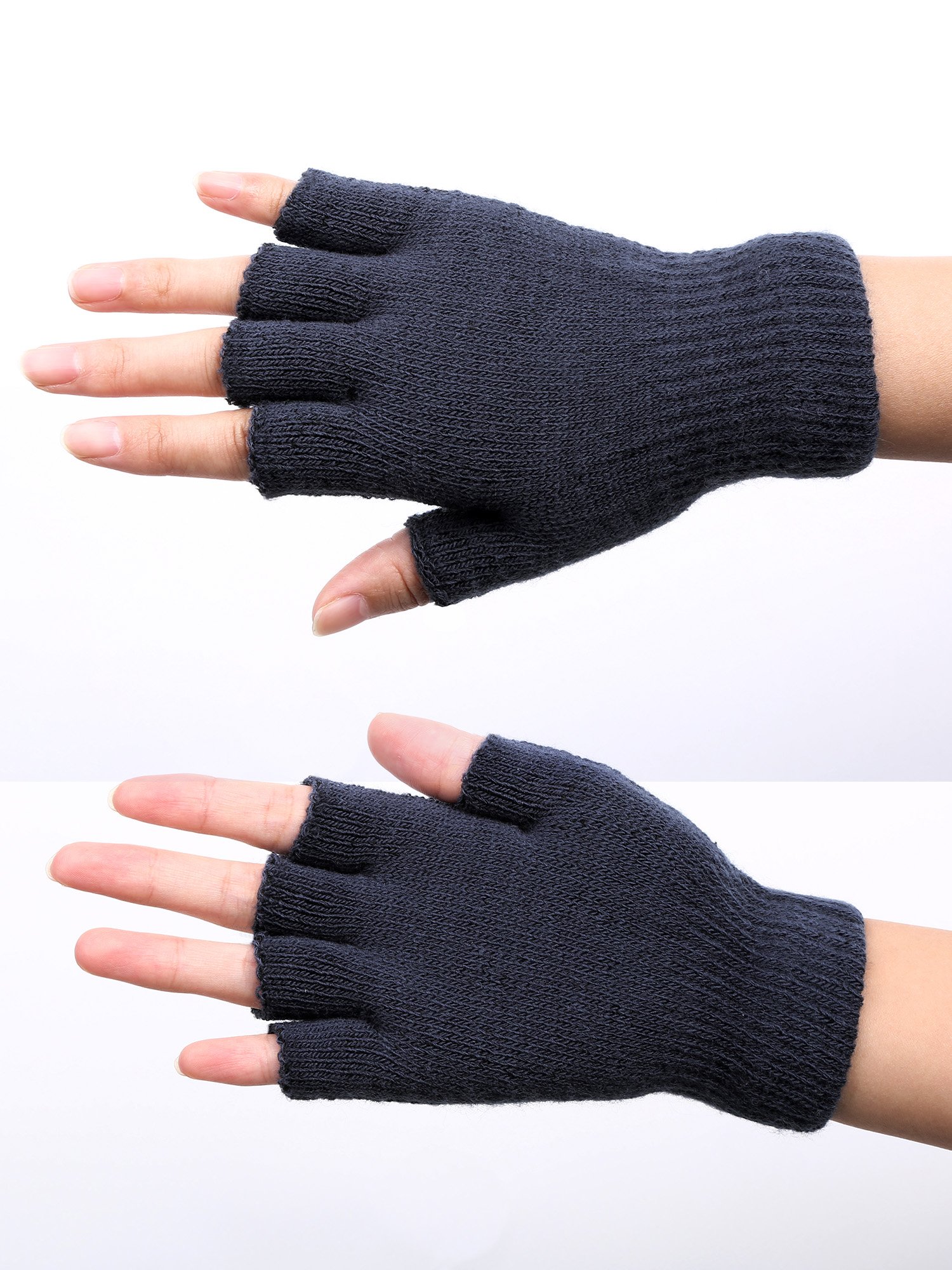 SATINIOR 2 Pair Unisex Half Finger Gloves Winter Stretchy Knit Fingerless Gloves in Common Size