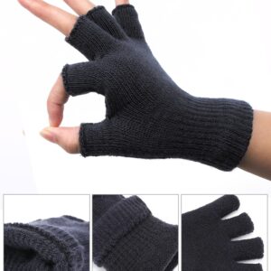 SATINIOR 2 Pair Unisex Half Finger Gloves Winter Stretchy Knit Fingerless Gloves in Common Size