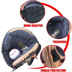 Baseball Catcher Glove,Baseball and Softball Catcher's Mitt for Kids Youth Adults,Cowhide Catcher's Glove - Left Hand Glove (Brown)