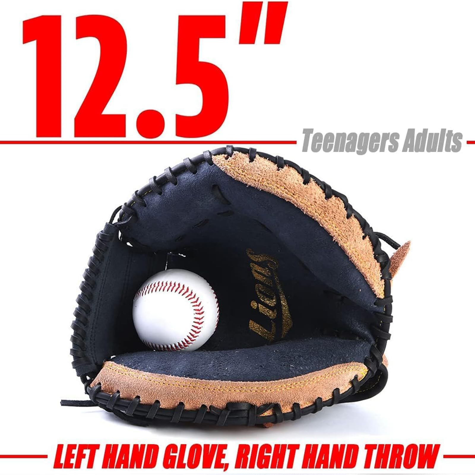 Baseball Catcher Glove,Baseball and Softball Catcher's Mitt for Kids Youth Adults,Cowhide Catcher's Glove - Left Hand Glove (Brown)