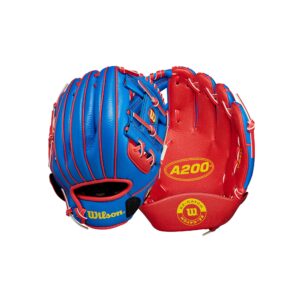 wilson 2024 a200™ ez catch™ royal 10” t-ball glove - left hand throw, royal/red/yellow