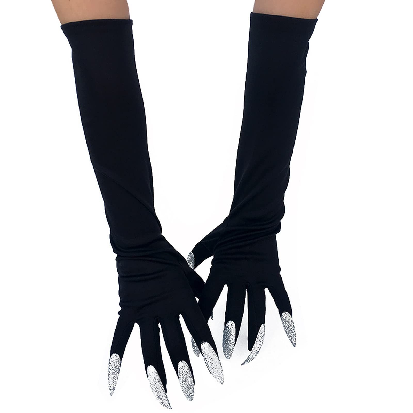 BinaryABC Halloween Costume Paw Gloves,Gloves with Nails Fingernails,Halloween Prop Witch Hand Gloves