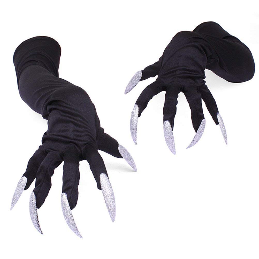 BinaryABC Halloween Costume Paw Gloves,Gloves with Nails Fingernails,Halloween Prop Witch Hand Gloves