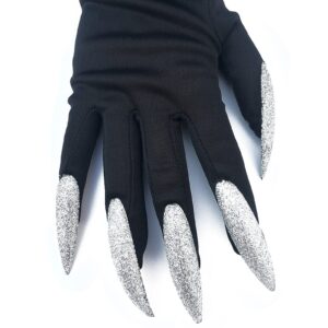 BinaryABC Halloween Costume Paw Gloves,Gloves with Nails Fingernails,Halloween Prop Witch Hand Gloves