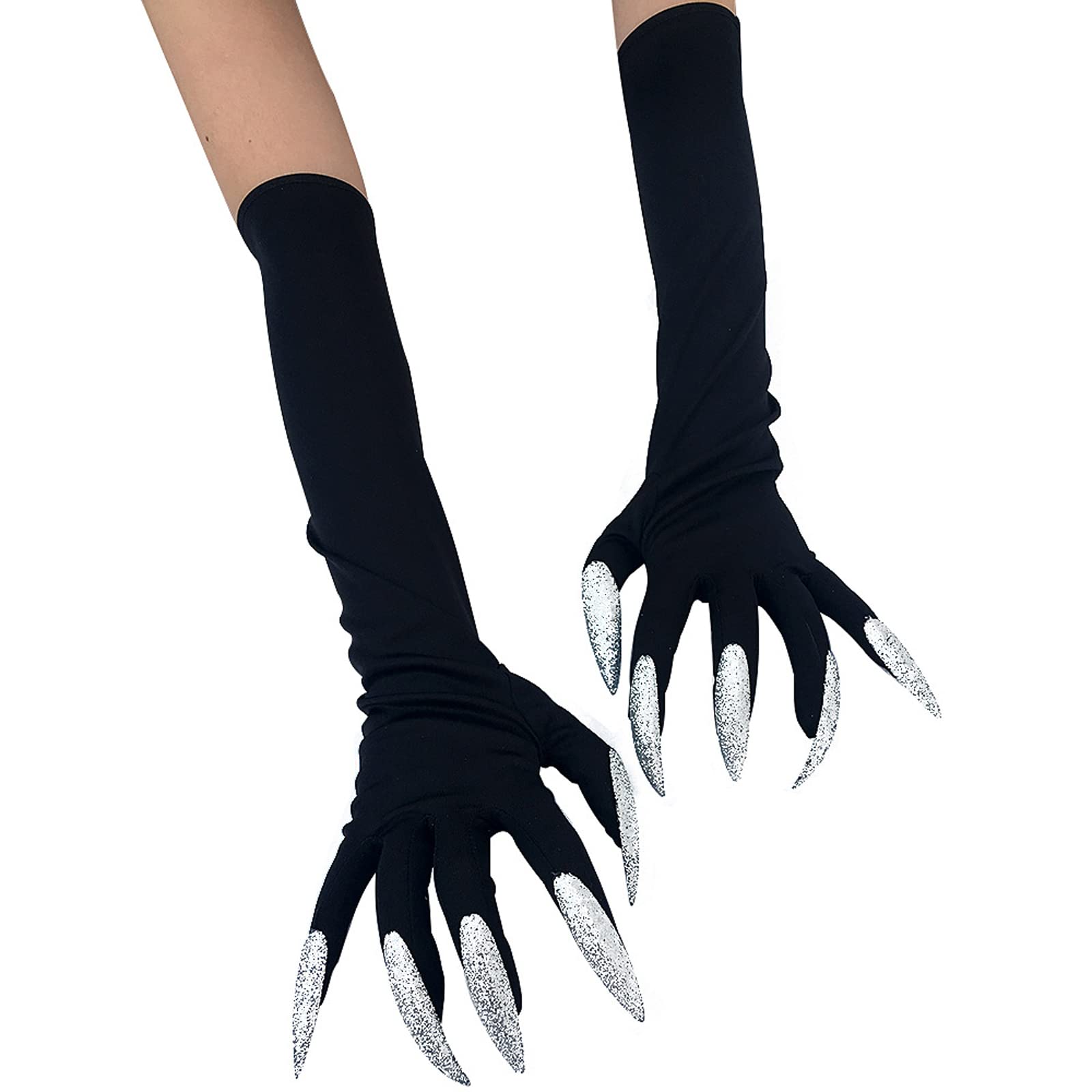 BinaryABC Halloween Costume Paw Gloves,Gloves with Nails Fingernails,Halloween Prop Witch Hand Gloves