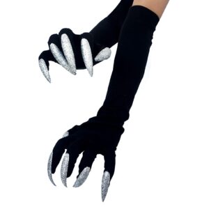 BinaryABC Halloween Costume Paw Gloves,Gloves with Nails Fingernails,Halloween Prop Witch Hand Gloves