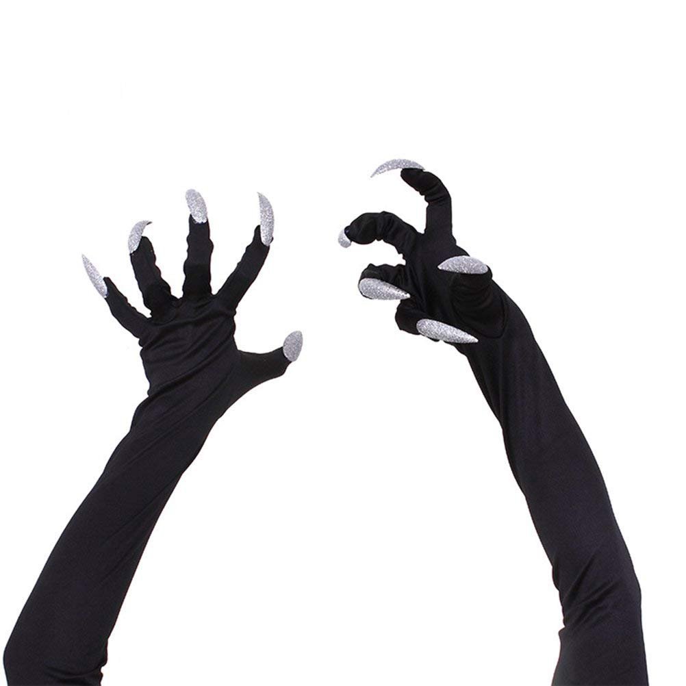 BinaryABC Halloween Costume Paw Gloves,Gloves with Nails Fingernails,Halloween Prop Witch Hand Gloves