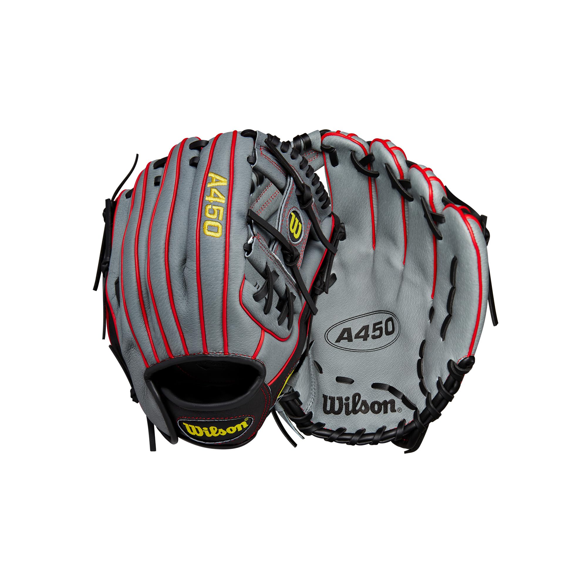 Wilson 2024 A450™ 11.5” Youth Infield Baseball Glove - Right Hand Throw, Grey/Black/Yellow