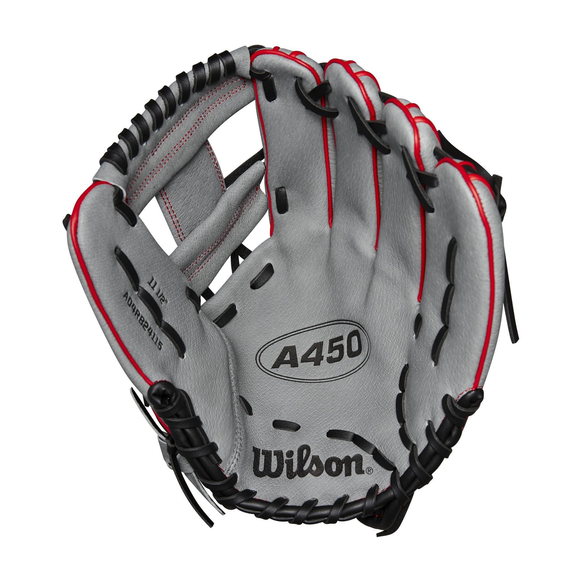 Wilson 2024 A450™ 11.5” Youth Infield Baseball Glove - Right Hand Throw, Grey/Black/Yellow