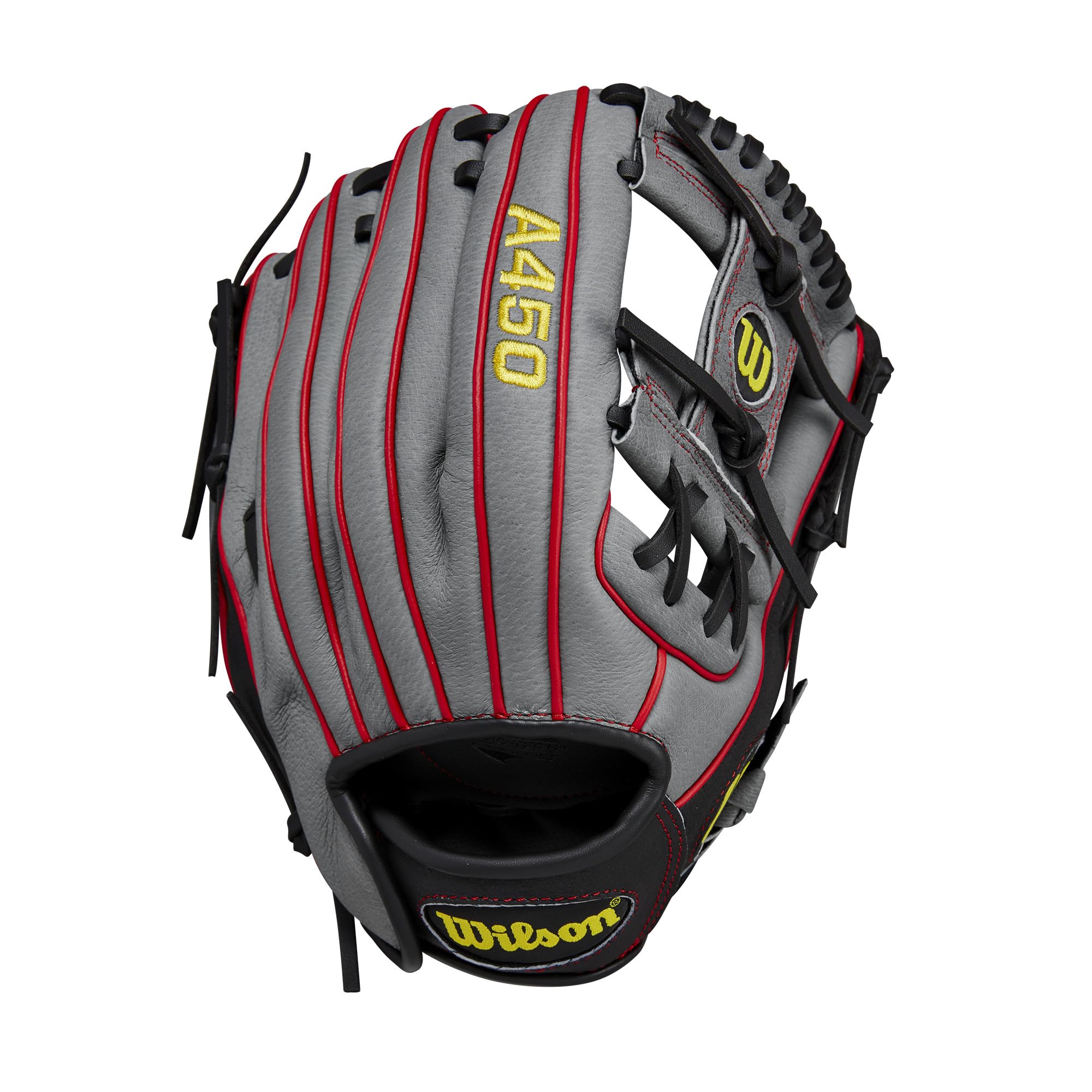 Wilson 2024 A450™ 11.5” Youth Infield Baseball Glove - Right Hand Throw, Grey/Black/Yellow