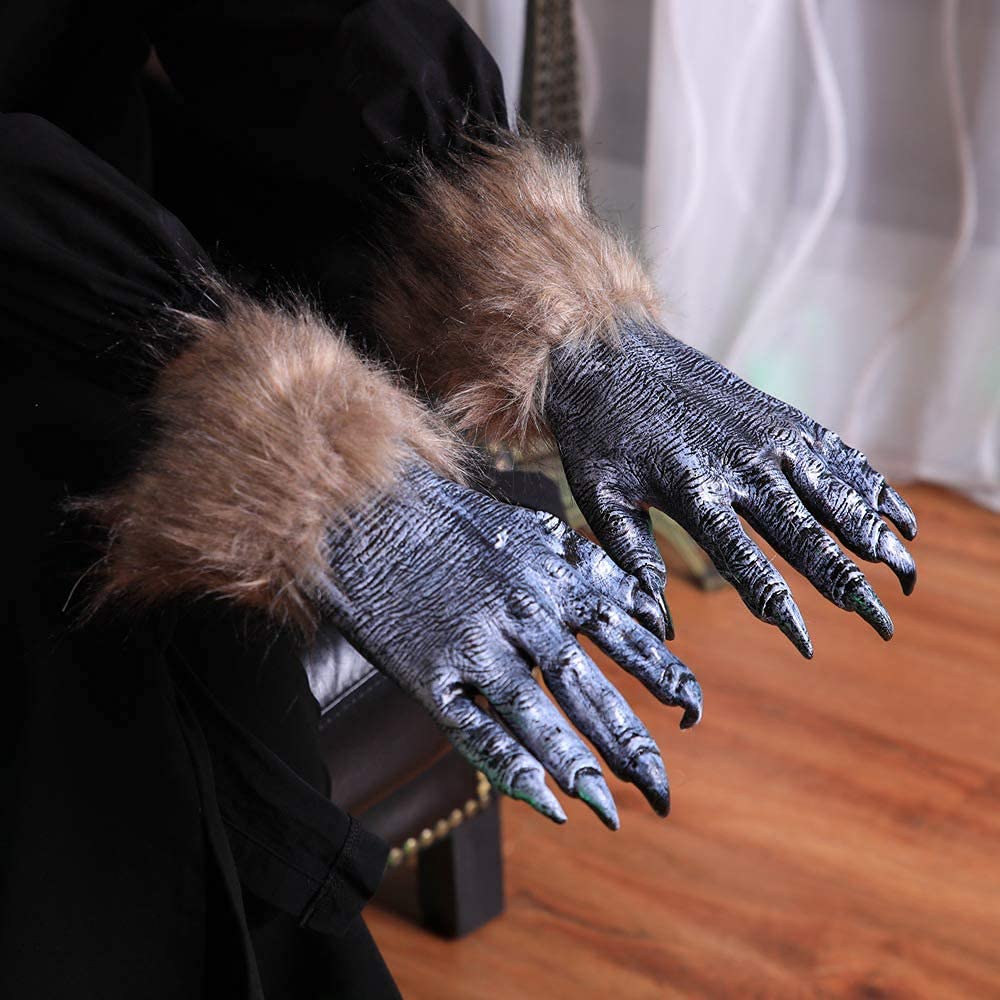 GAGMKXN Halloween Werewolf Gloves Scary Wolf Claws Gloves Animal Festival Cosplay Party Paws Monster Costume Accessory for Adult (Large)