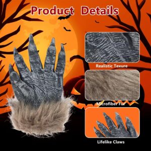 GAGMKXN Halloween Werewolf Gloves Scary Wolf Claws Gloves Animal Festival Cosplay Party Paws Monster Costume Accessory for Adult (Large)