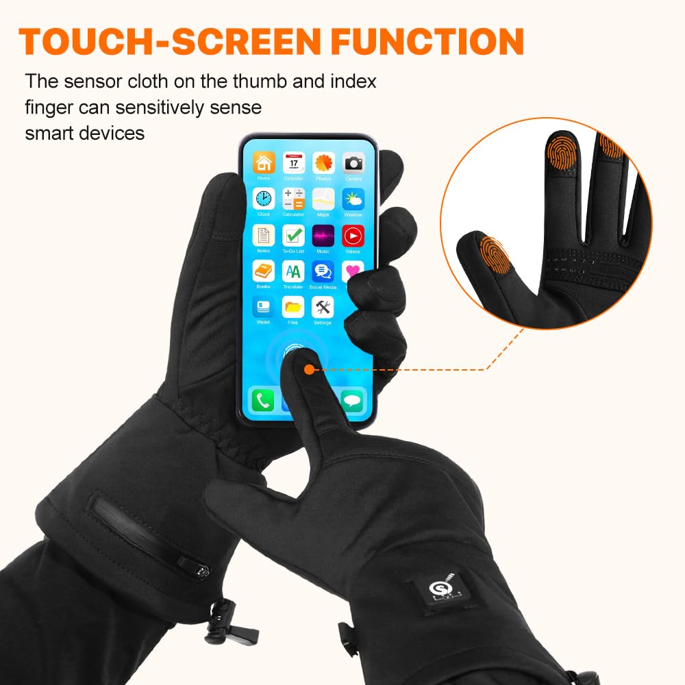 SAVIOR HEAT Heated Gloves for Women Men, Electric Glove Liners with 7.4V 2200mAh Rechargeable Battery, Touchscreen Ultra-Thin Black Warm Gloves for Winter Sports Camping Skating