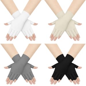 4 pairs sun protection uv gloves for woman half finger woman touchscreen gloves fingerless woman sunblock gloves for outdoor (black, white, beige, gray, classic)