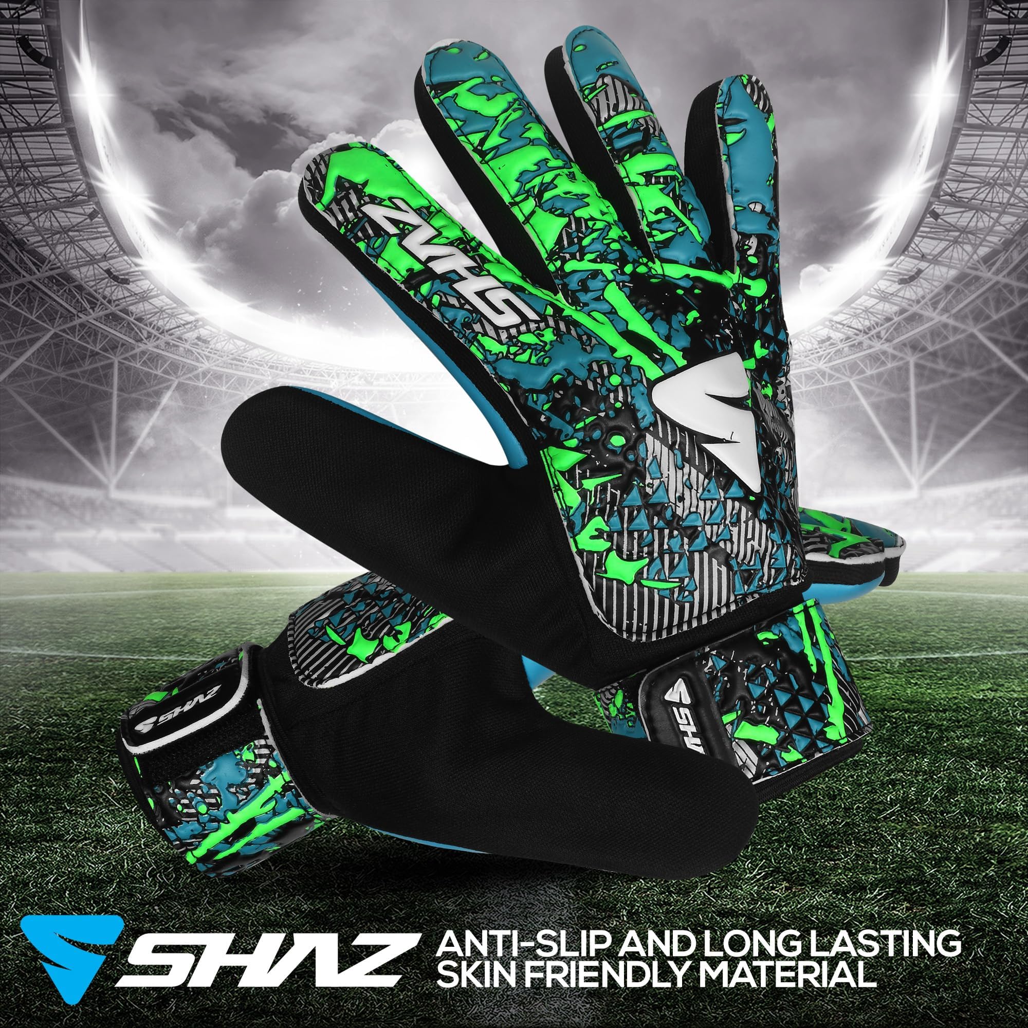 Shaz Soccer Goalkeeper Gloves for Kids Boys Children Youth,Funky Football Goalie Gloves Anti Slip 4mm Latex Palm with Strong Grip & Double Wrist Protection (Size 8 Suitable for Size M-L Adult, Cyan)