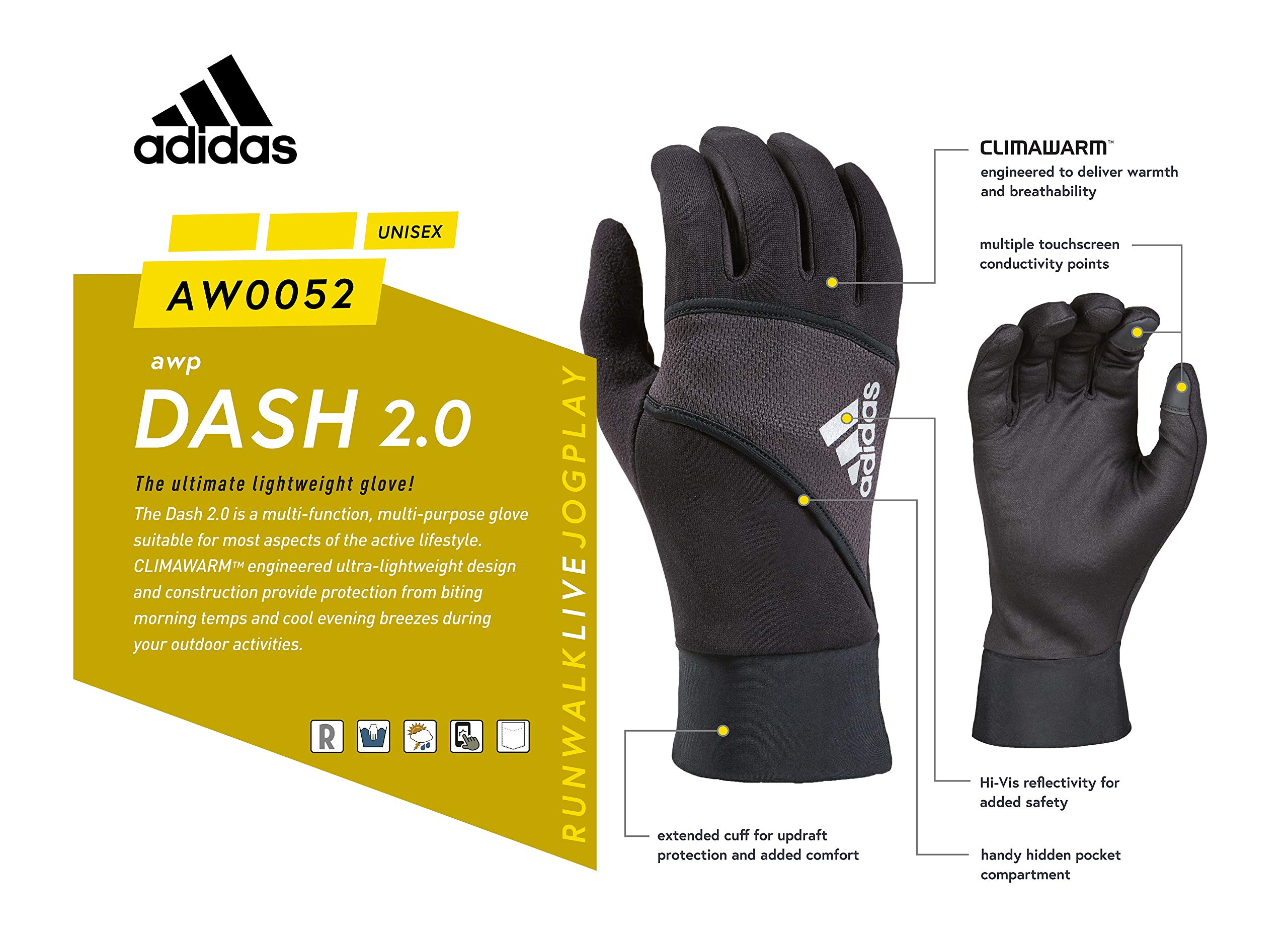 adidas Men's Dash 2.0 Gloves, Black - Small/Medium