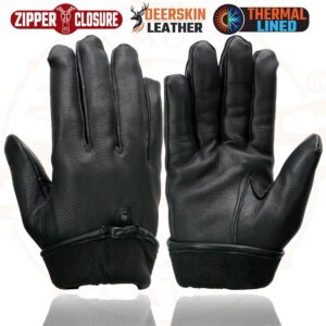 Milwaukee Leather SH866 Men's Black Thermal Lined Deerskin Motorcycle Hand Gloves W/Wrist Zipper Closure - XXX-Large