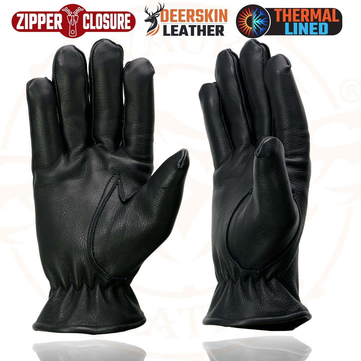 Milwaukee Leather SH866 Men's Black Thermal Lined Deerskin Motorcycle Hand Gloves W/Wrist Zipper Closure - XXX-Large