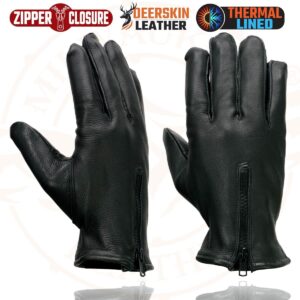 Milwaukee Leather SH866 Men's Black Thermal Lined Deerskin Motorcycle Hand Gloves W/Wrist Zipper Closure - XXX-Large