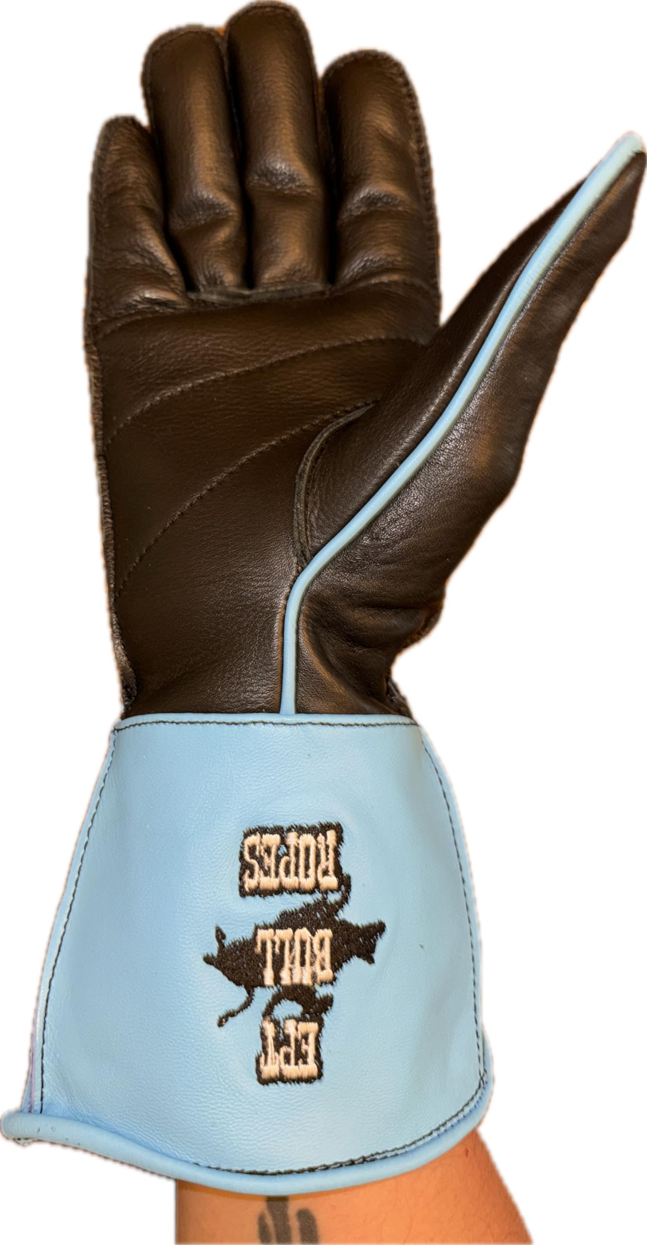 EPT Bull Ropes Bull Riding Glove Adult & Youth Outer Seam Right Hand Black & Turquoise Cow Hide 8.0 RH