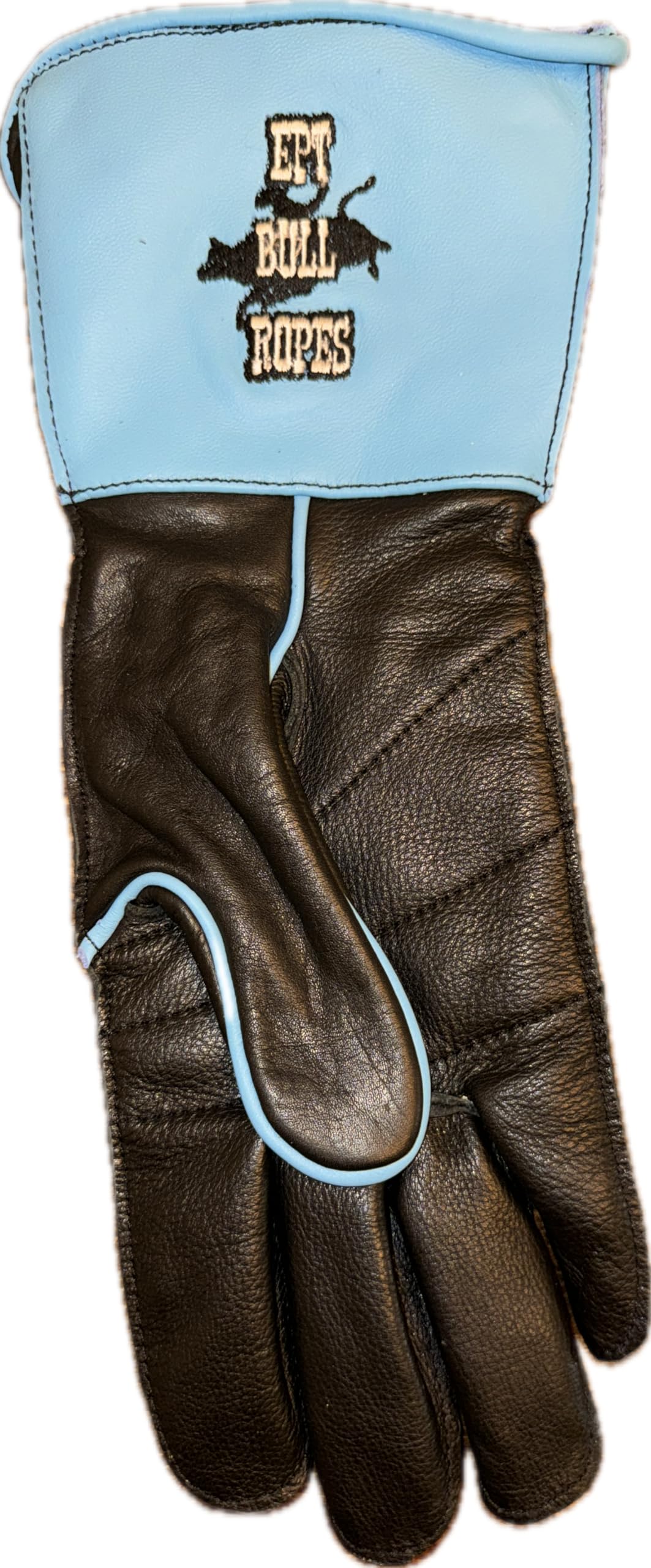 EPT Bull Ropes Bull Riding Glove Adult & Youth Outer Seam Right Hand Black & Turquoise Cow Hide 8.0 RH