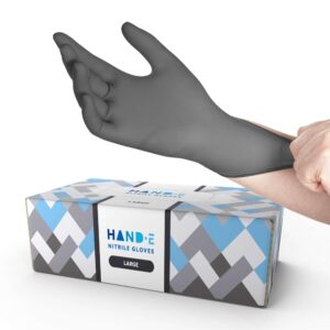 hand-e touch grey disposable nitrile gloves large 50 count, powder and latex free medical gloves, exam surgical gloves, food safe cooking gloves - textured fingertips