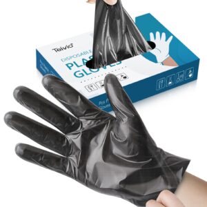 teivio disposable gloves, 200 pcs plastic gloves for kitchen cooking cleaning food handling, black