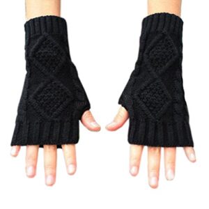 novawo women's hand crochet winter warm fingerless arm warmers gloves