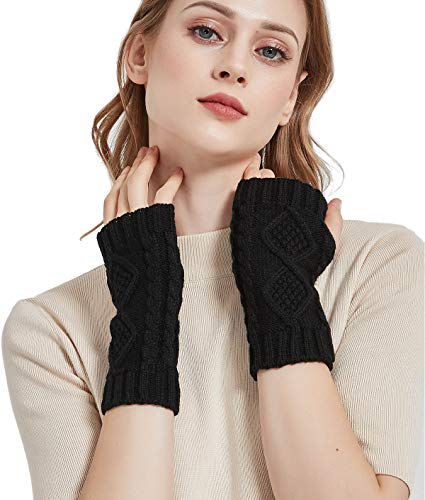 Novawo Women's Hand Crochet Winter Warm Fingerless Arm Warmers Gloves