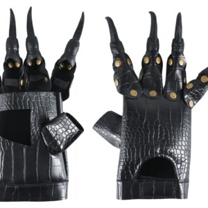 Skeleteen Faux Leather Claw Gloves - Black Lizard Skin Scary Costume Leather Hand Glove Animal Claws for Women and Kids