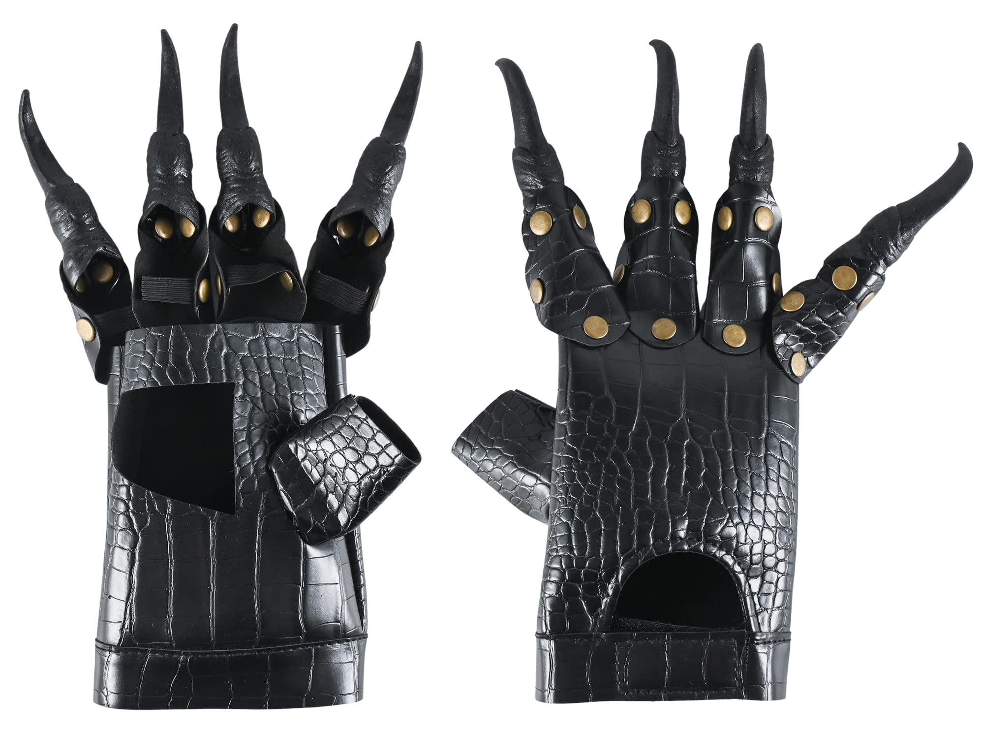 Skeleteen Faux Leather Claw Gloves - Black Lizard Skin Scary Costume Leather Hand Glove Animal Claws for Women and Kids