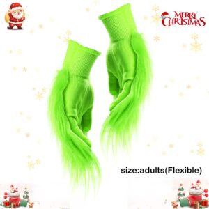 Hikkcos Green Gloves Green Furry Hand Gloves Green Monster Costume for Adult Halloween Christmas Cosplay Party Supplies