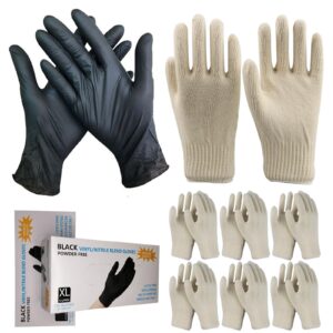 yizunnu 200 pcs disposable bbq gloves and 6 pairs cotton glove liners washable reusable cotton liners powder and latex free nitrile gloves for cooking barbecue (x-large)