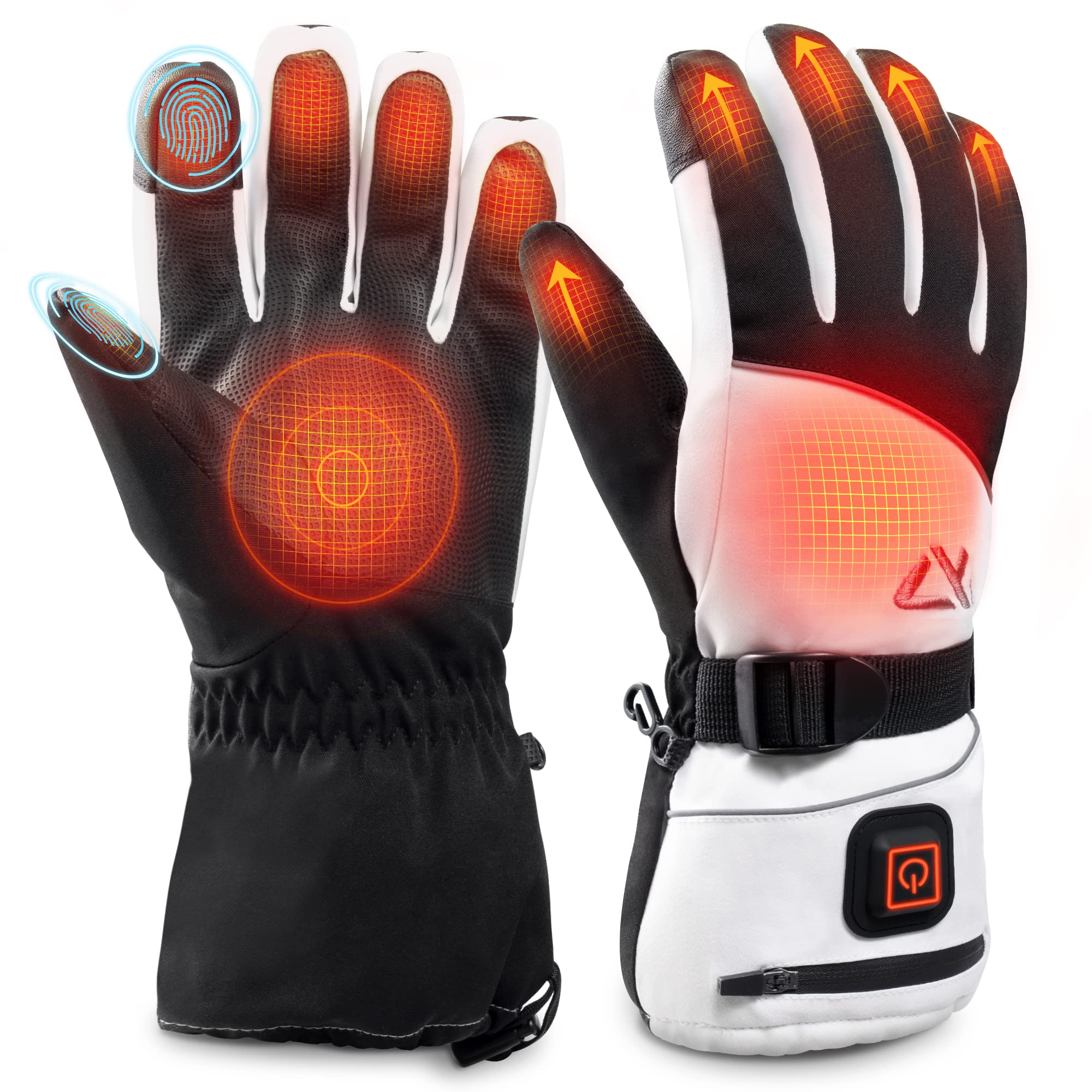 AKASO Heated Gloves for Men Women, Electric Heated Ski Gloves with 3 Heating Modes, Thermal Insulation Winter Hand Warmers with Rechargeable Battery-Overheating Protection- Best Gift, Black&White(XL)